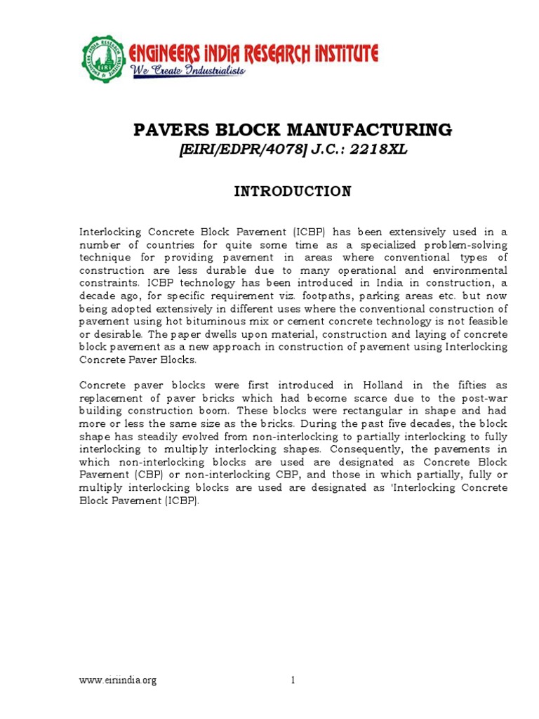 Project Report On Pavers Block Manufacturing | PDF | Road Surface ...