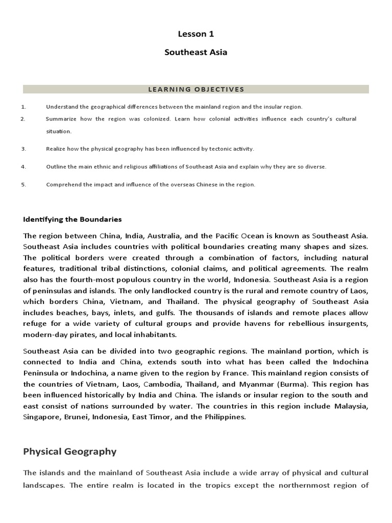 Lesson 1 Southeast Asia: Physical Geography | PDF | Southeast Asia | Asia