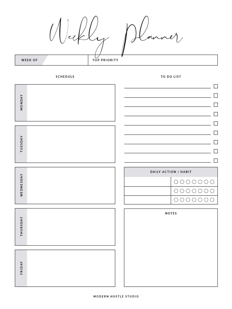 Weekly Planner for Modern Hustlers | PDF