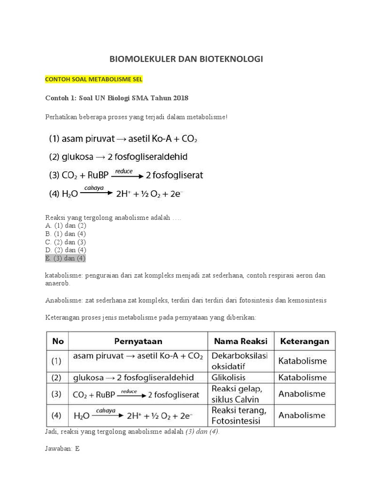 Contoh Soal Metabolisme Sel Biologi SMA | PDF | Kesehatan Holistik ...