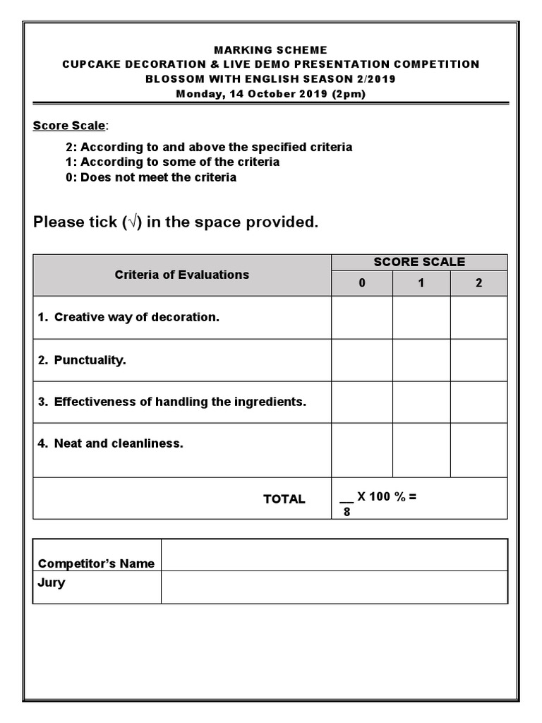 Cupcake Decoration Marking Criteria | PDF