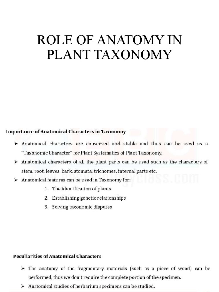 Role of Anatomy in Taxonomy | PDF