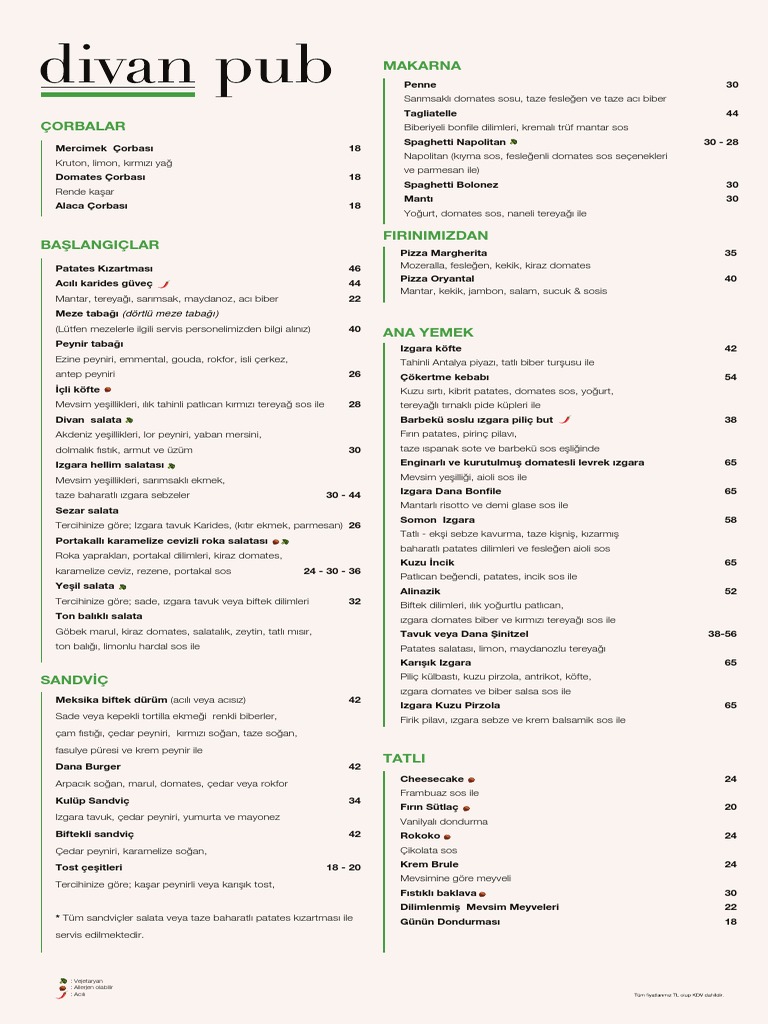 Divan Pub Menu QR Code 2020 | PDF
