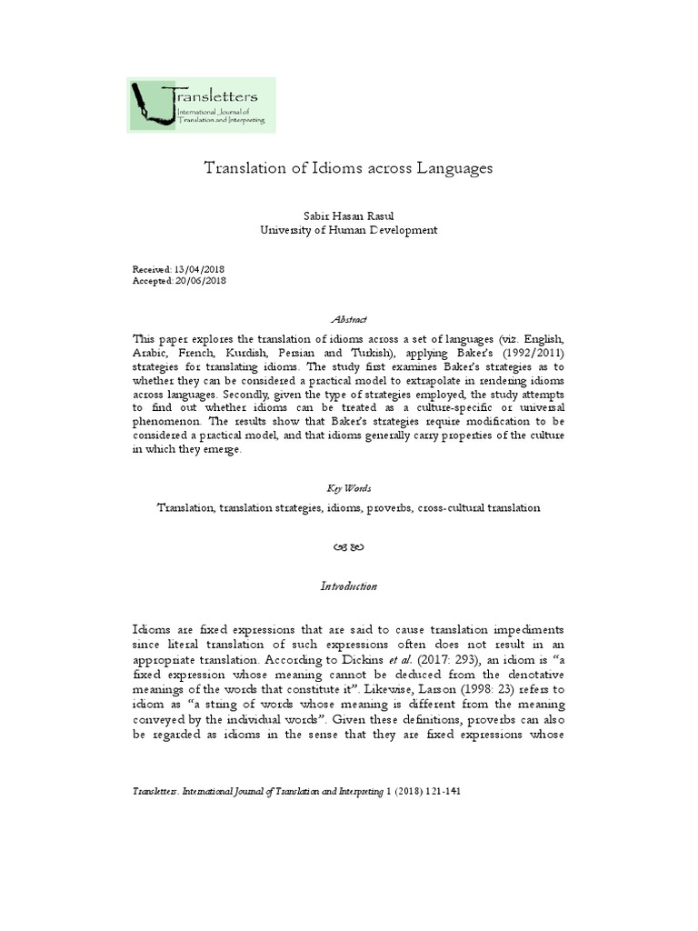 Translation of Idioms Across Languages | PDF | Idiom | Translations