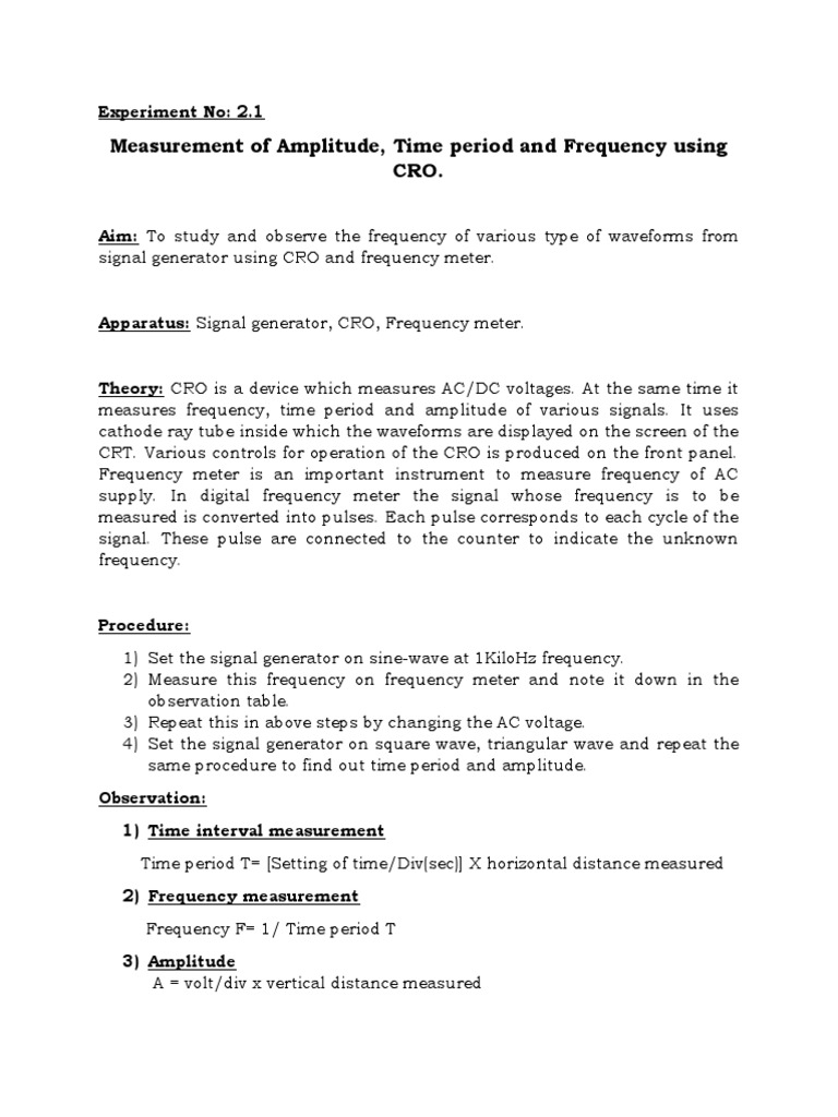 Measurement of Amplitude, Time Period and Frequency Using Cro | PDF ...