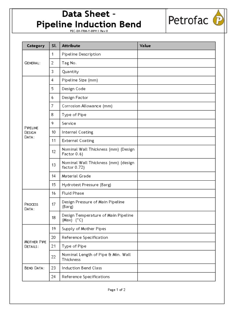 Data Sheet - Pipeline Induction Bend: Category Sl. Attribute Value ...