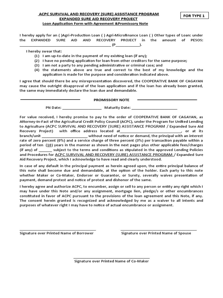 ACPC SURE Loan Application Form | PDF | Surety | Banks