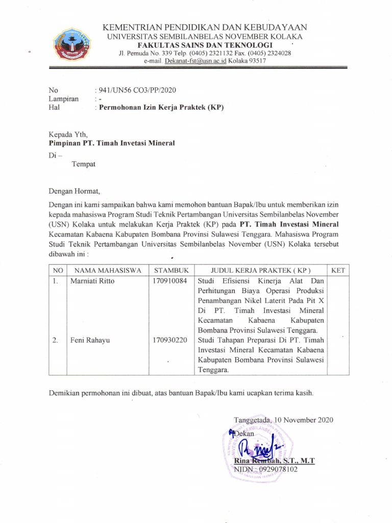 Surat Permohonan KP Pt. Timah | PDF