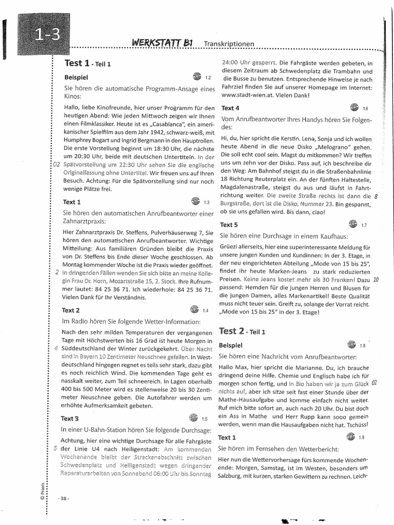 Transkriptionen Hören Intensivmodul Werkstatt B1 | PDF