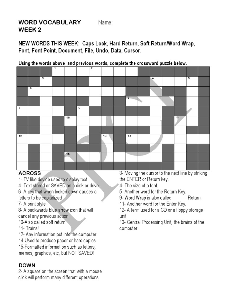 Word Vocabulary Week 2 NEW WORDS THIS WEEK: Caps Lock, Hard Return ...