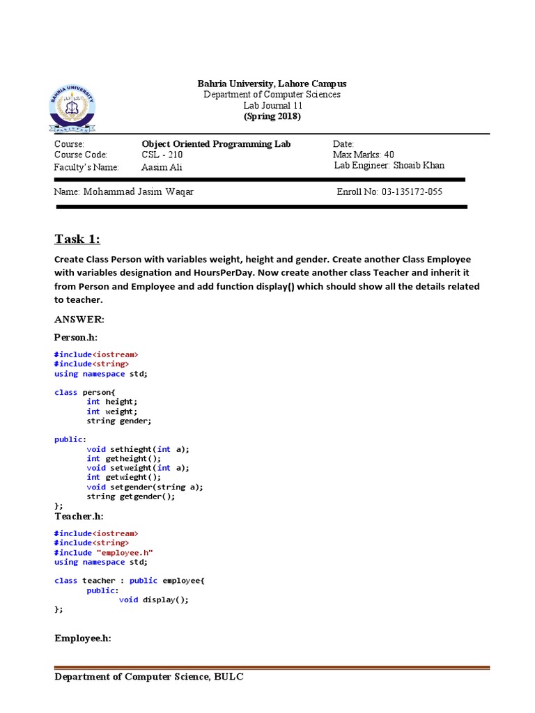 Lab 11 Oop Pdf Namespace Object Oriented Programming 