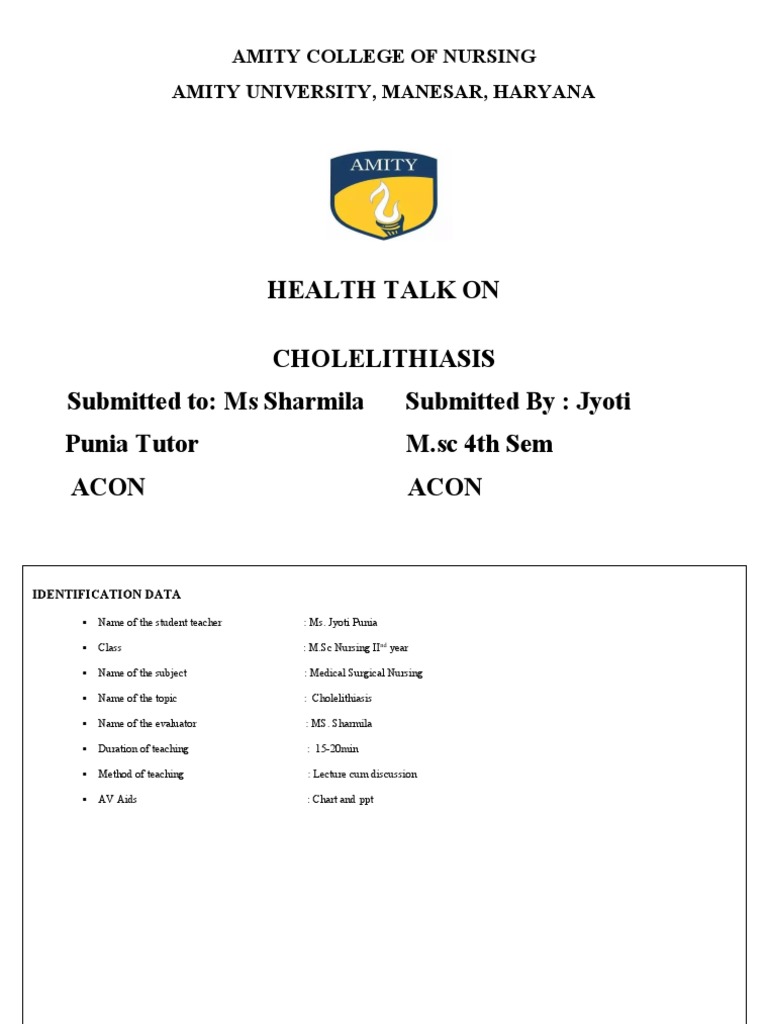 Health Talk On Cholelithiasis | PDF | Gastroenterology | Digestive System