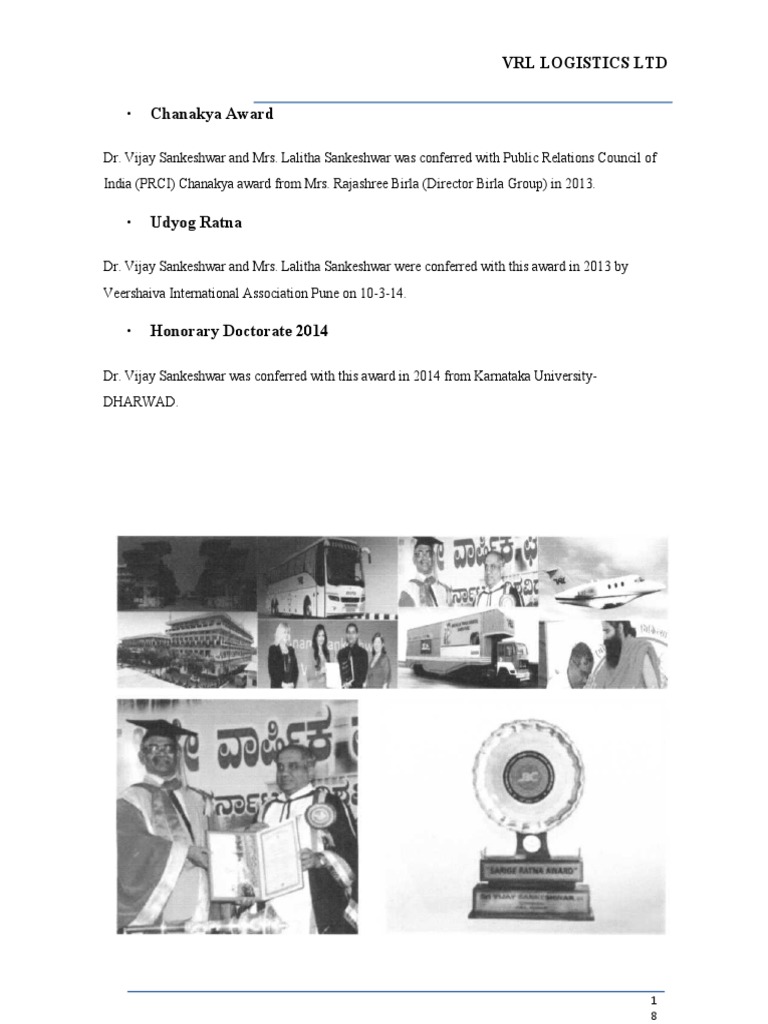 VRL Logistics LTD Chanakya Award | PDF | Receipt | Pricing