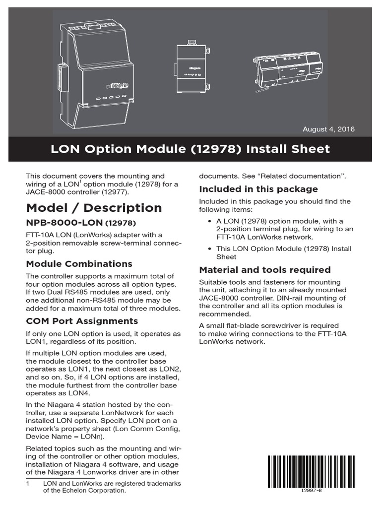 Dual RS485 Option Module Install Guide LON Option Module (12978) Install Sheet | PDF ...