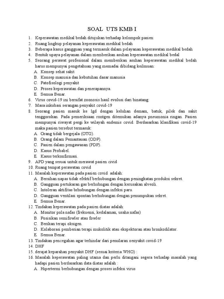 Soal UTS Keperawatan Medikal Bedah | PDF | Pengembangan Diri