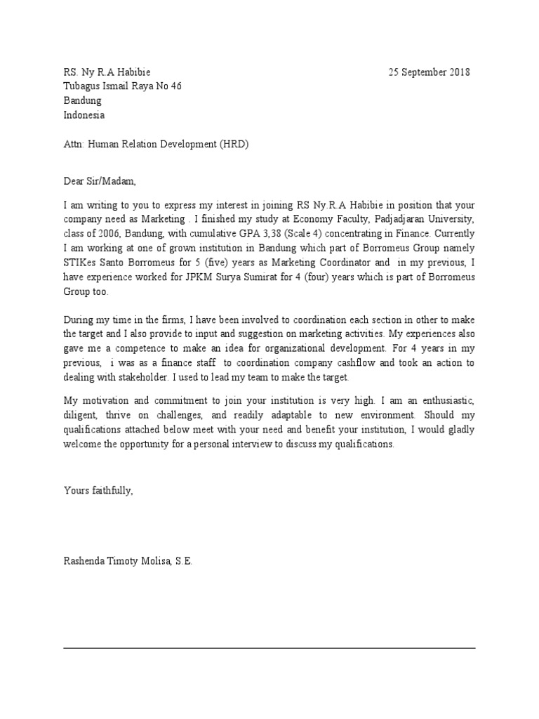 Marketing Job Application - Rashenda Molisa | PDF | Marketing | Human ...