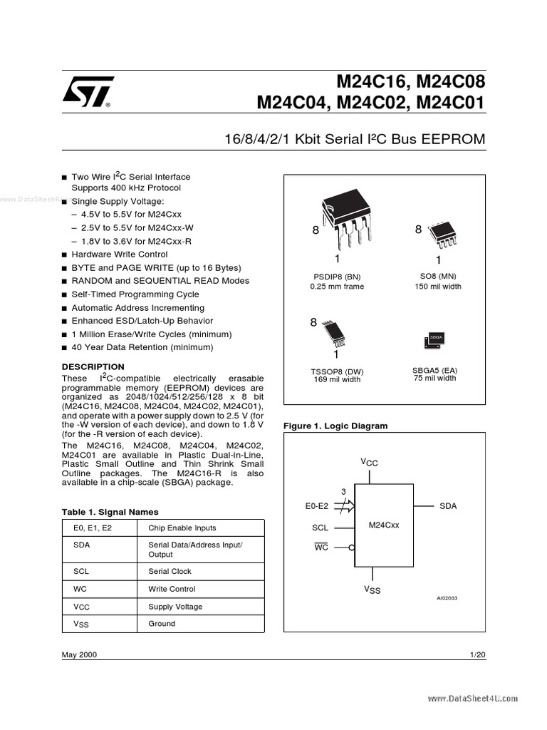 M24C16, M24C08 M24C04, M24C02, M24C01: 16/8/4/2/1 Kbit Serial I C Bus EEPROM | PDF | Electronic ...