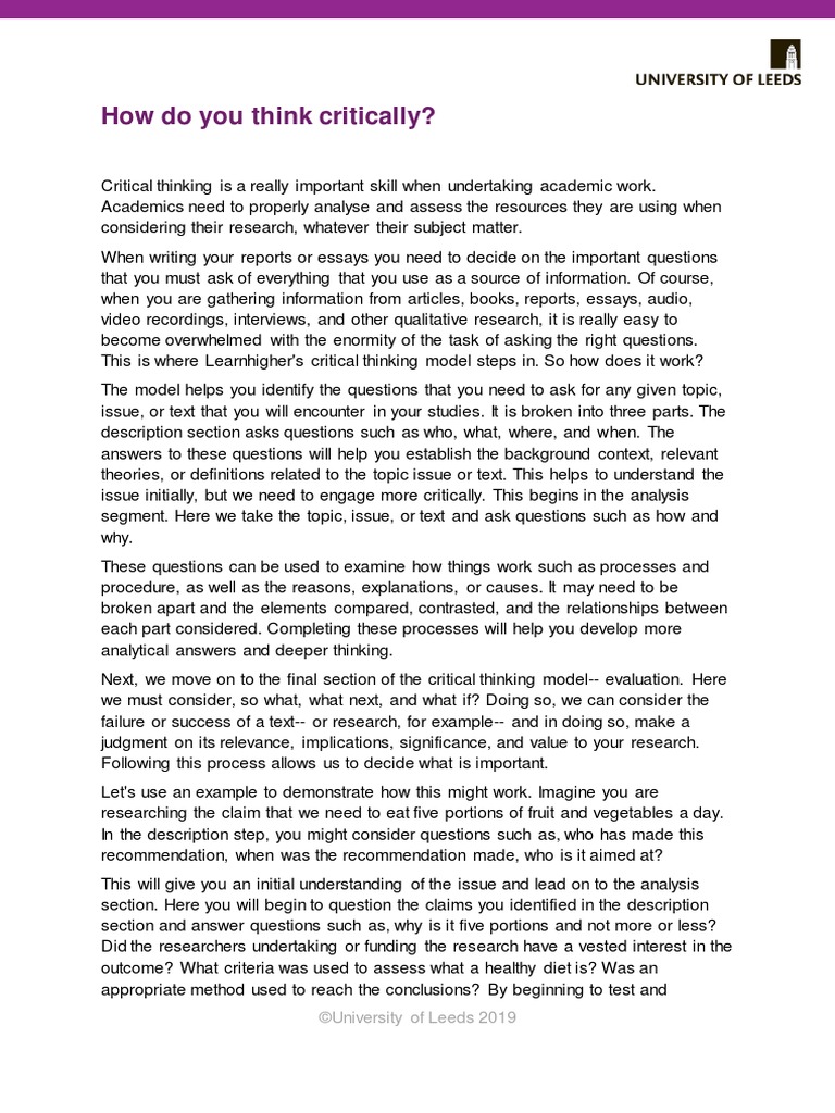 How Do You Think Critically?: ©university of Leeds 2019 | PDF ...