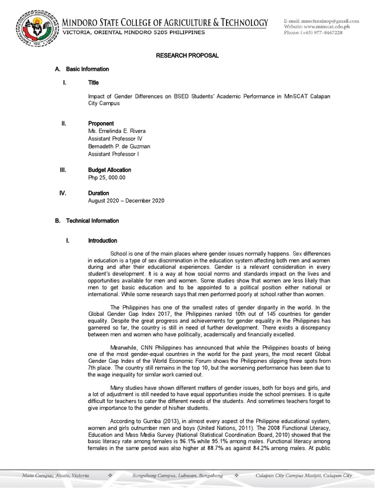 GAD RESEARCH PROPOSAL On Impact of Gender Differences | PDF | Gender ...