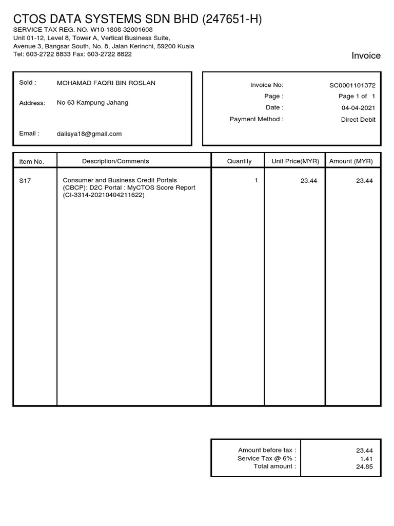Ctos Data Systems SDN BHD (247651-H) : Invoice | PDF
