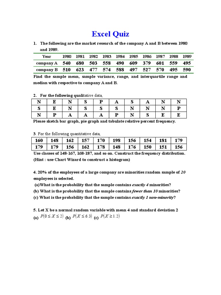 Excel Quiz: P X P X P | PDF | Teaching Methods & Materials