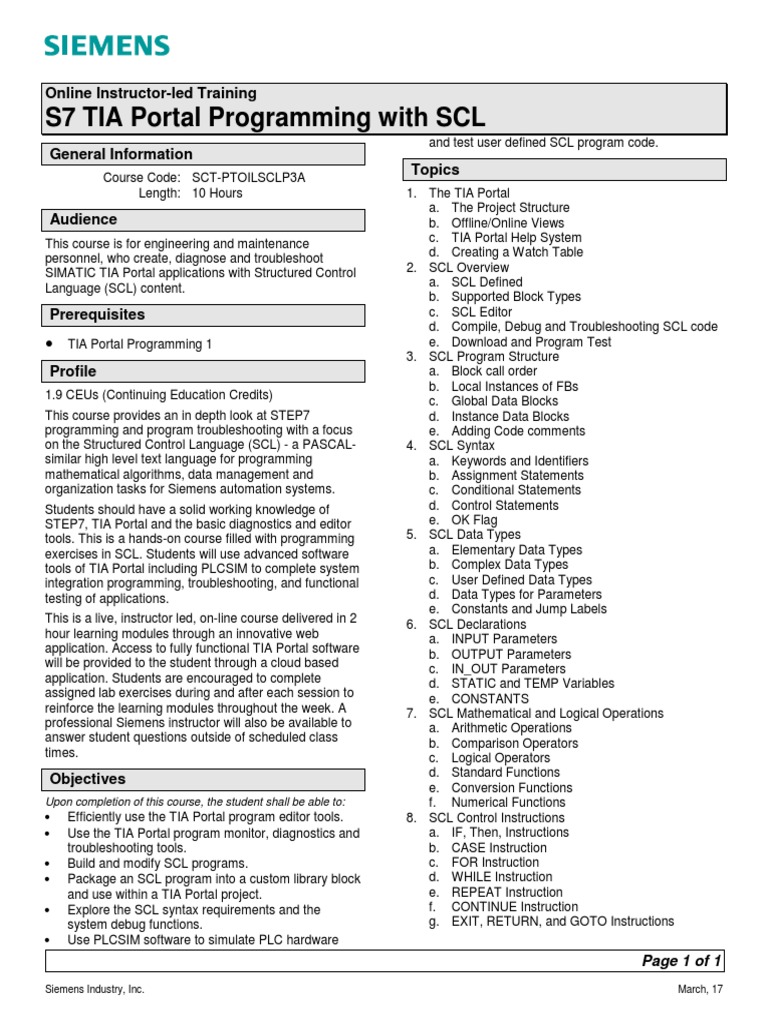 S7 TIA Portal Programming With SCL: Online Instructor-Led Training ...