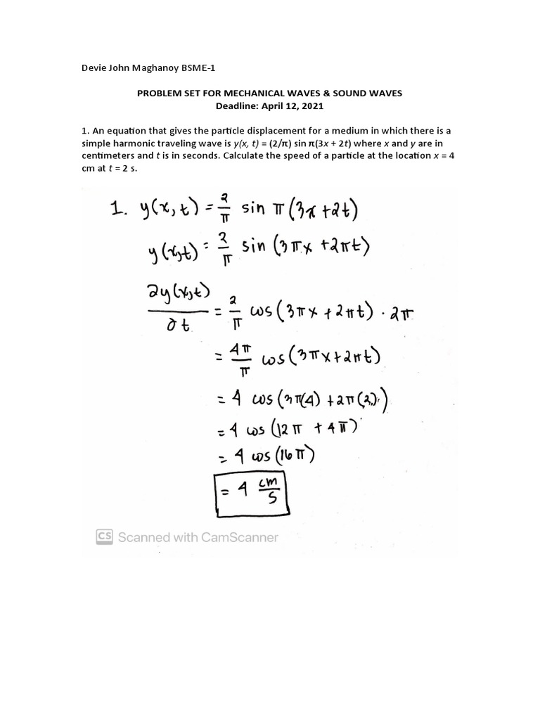 Mechanical and Sound Waves Problem Set | PDF | Amplitude | Waves