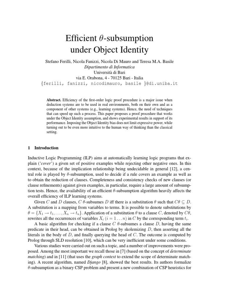 Efficient Theta Subsumption Under Object Identity | PDF | Algorithms ... Efficient Theta Subsumption Under Object Identity | PDF | Algorithms ...