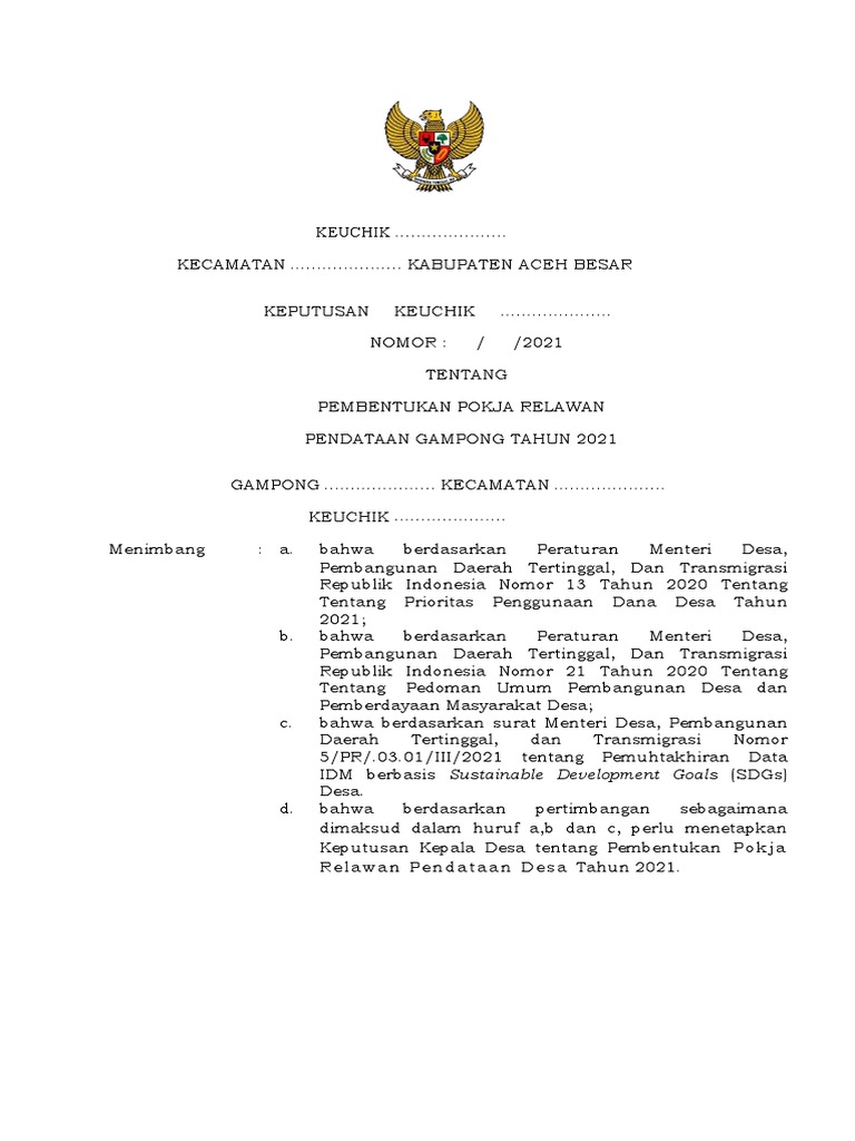 Contoh SK Pokja Relawan Pendataan Desa-Sdgs | PDF