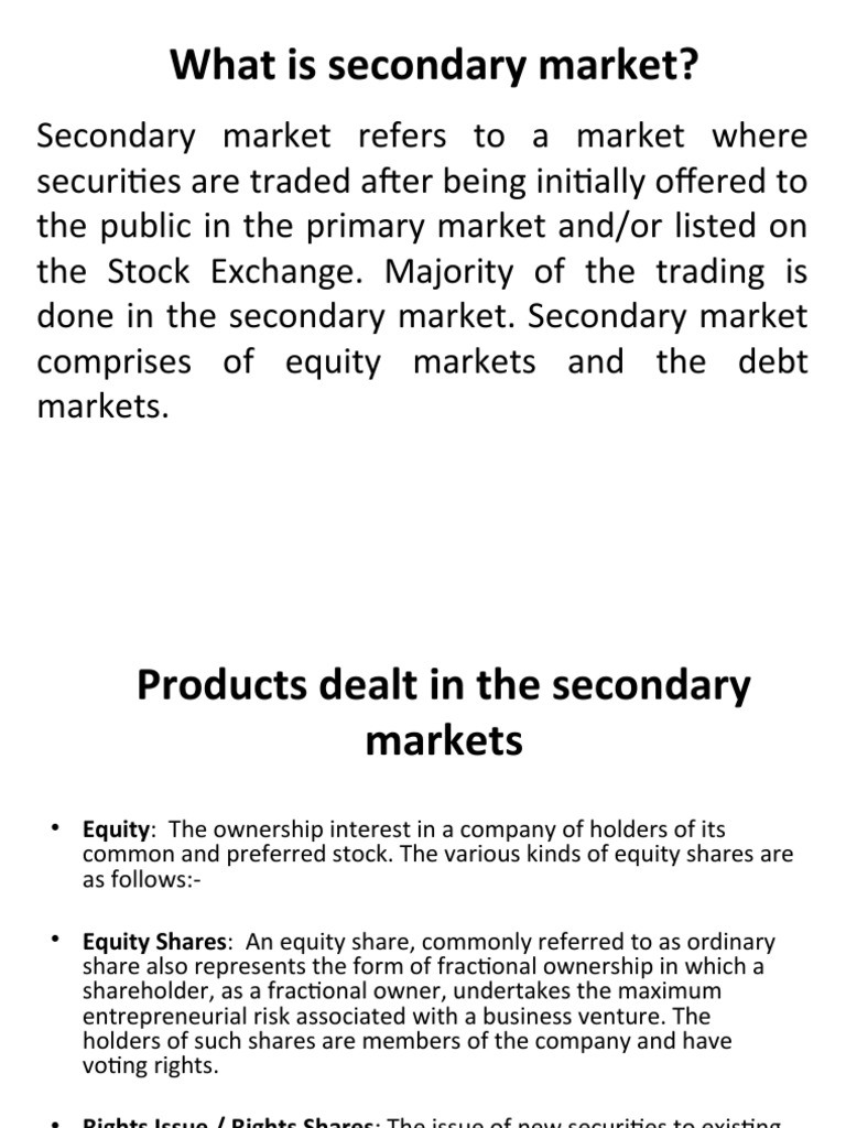 What Is Secondary Market? | PDF | Stocks | Securities (Finance)