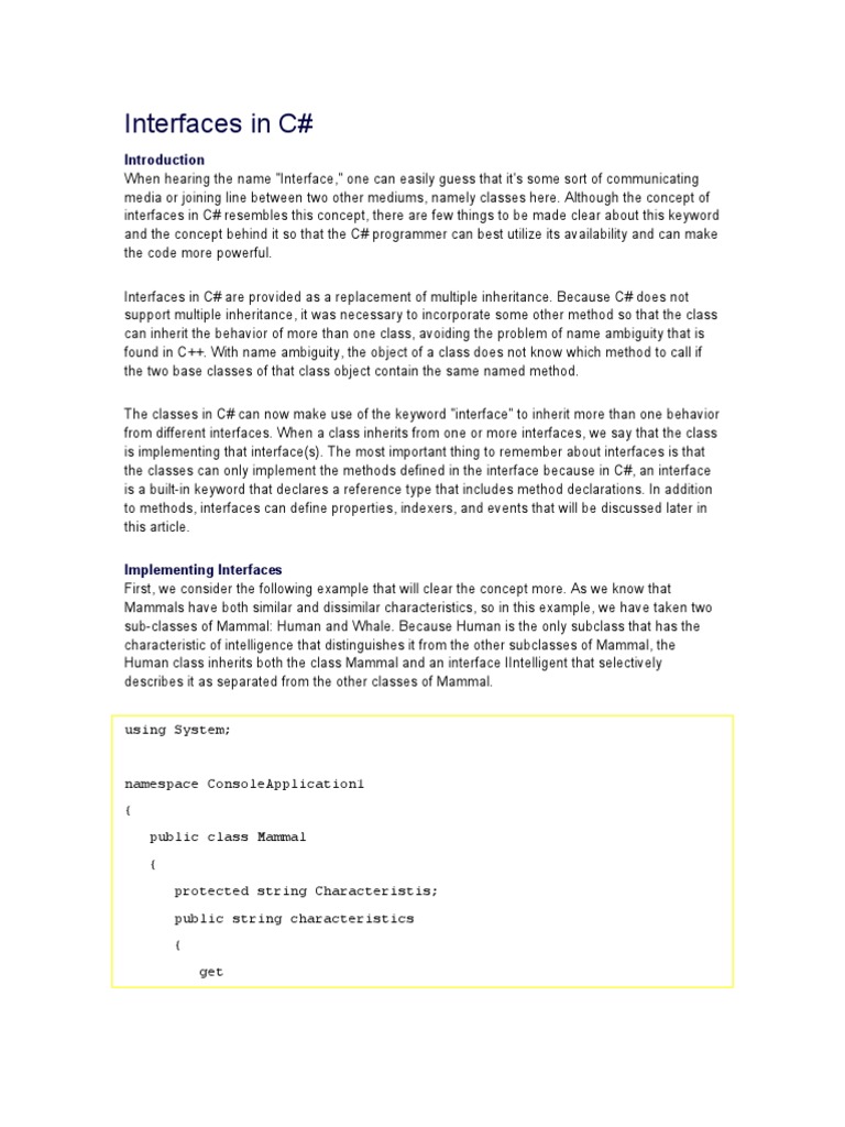Interfaces in CSHAP | PDF | Class (Computer Programming) | Inheritance (Object Oriented Programming)