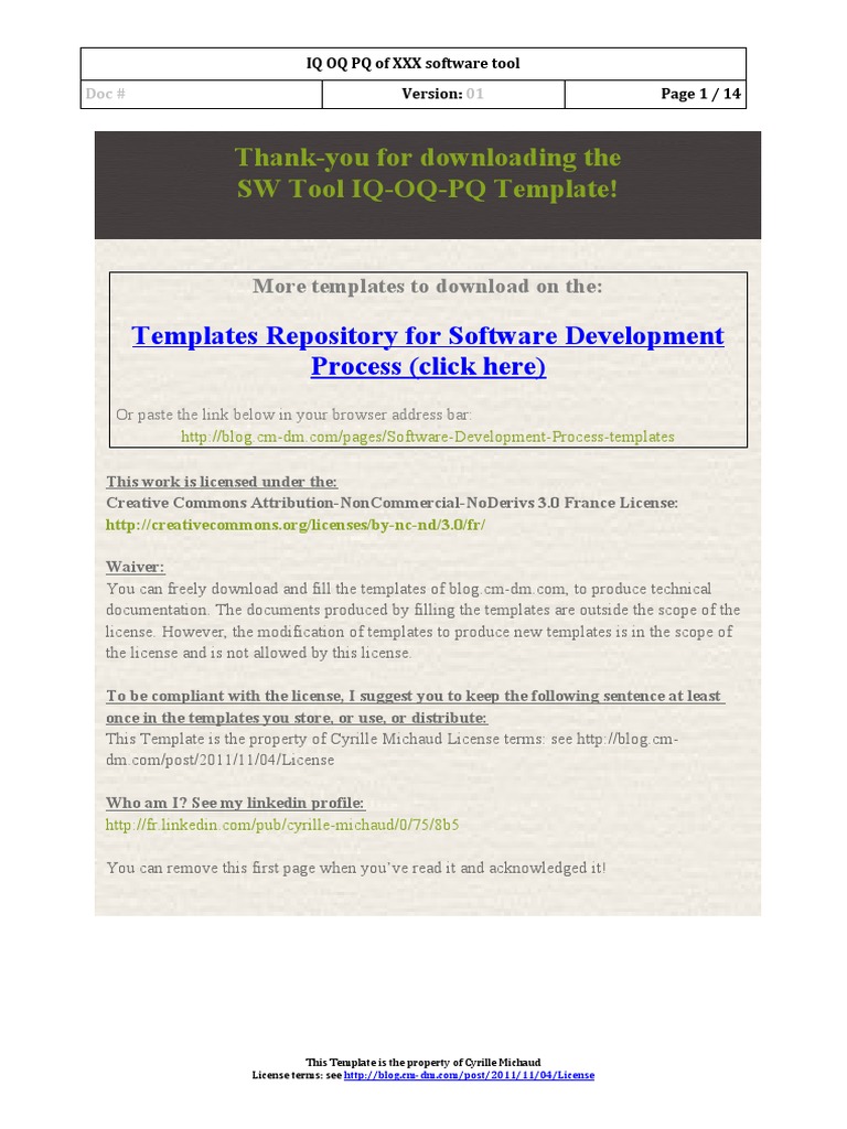 Thank-You For Downloading The SW Tool IQ-OQ-PQ Template! | PDF ...