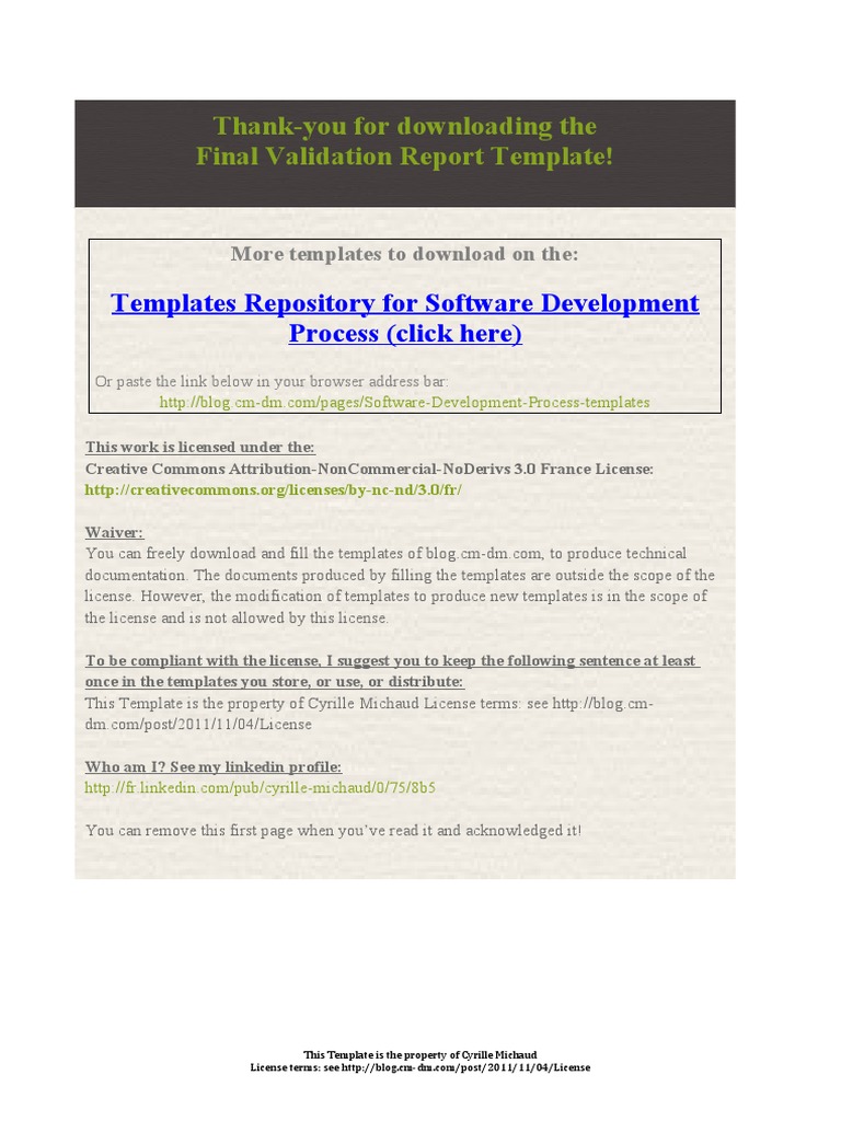 Thank-You For Downloading The Final Validation Report Template ...