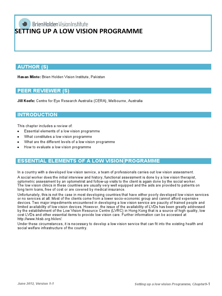09 Setting Up A Low Vision Programme | PDF | Visual Impairment | Optometry