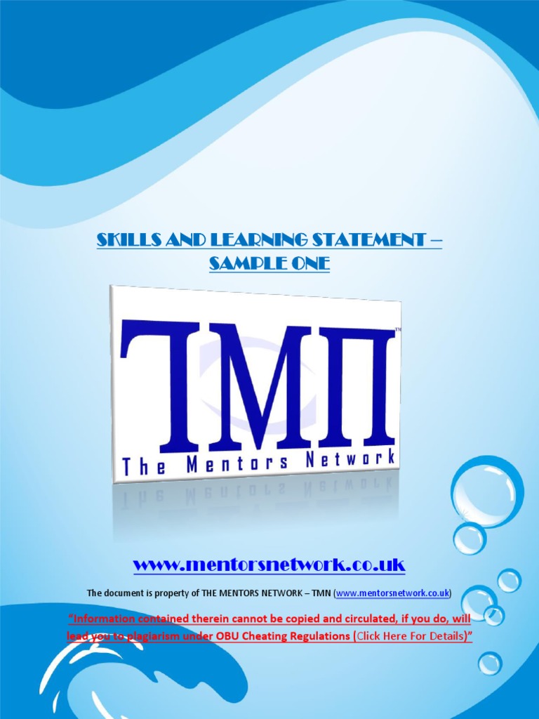 Skills and Learning Statement Sample One | PDF | Mentorship | Communication