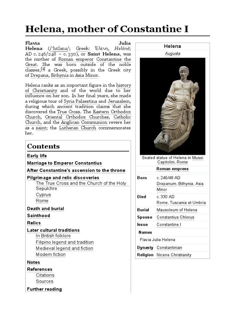 Short Biography of Saint Helena (Mother of Emperor Constantine I) | PDF ...