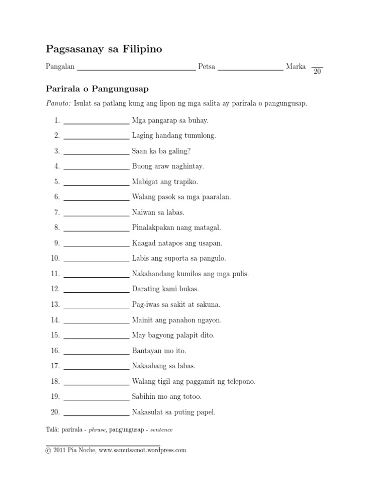 Parirala o Pangungusap - 1 1 | PDF