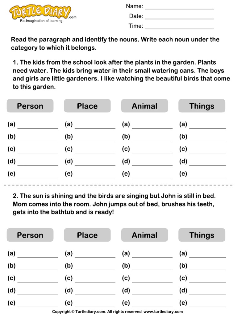 Identifying Nouns in A Paragraph | PDF