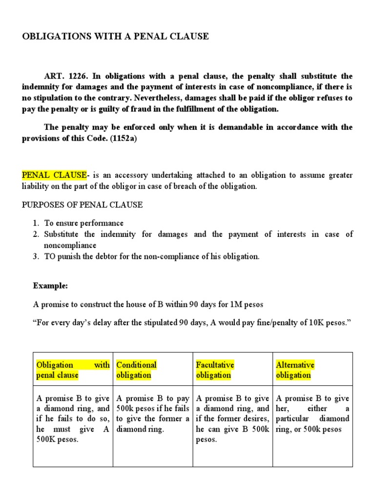 PENAL CLAUSE- WHEN PENALTY SUBSTITUTES DAMAGES | PDF | Damages | Surety