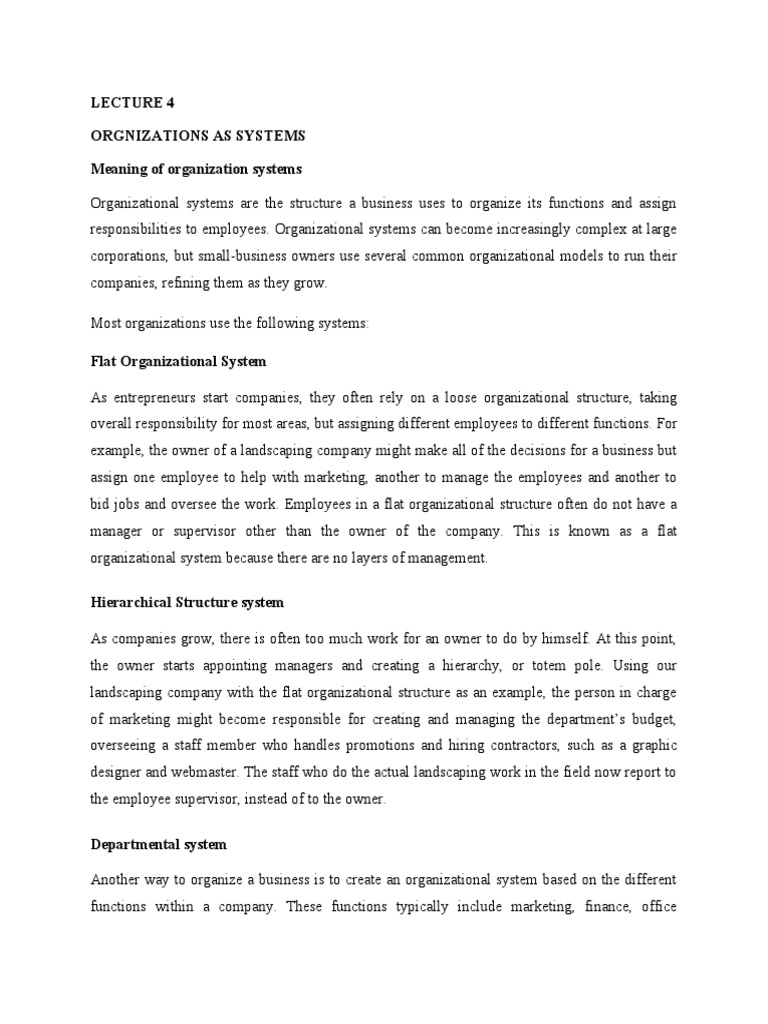 Orgnizations As Systems Meaning of Organization Systems | PDF | System ...