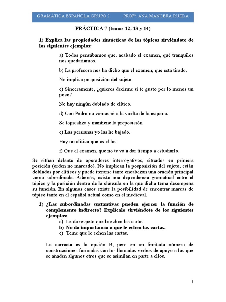Práctica 7 | PDF | Verbo | Objeto (gramática)