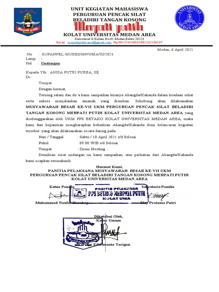 Contoh Surat Undangan Merpati Putih | PDF