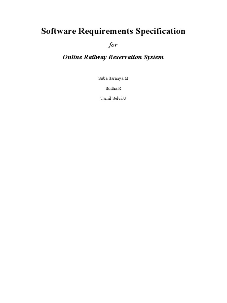 Software Requirements Specification: Online Railway Reservation System | PDF | Databases | User ...