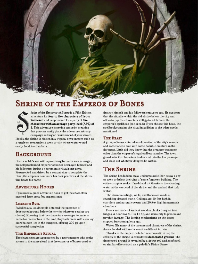 DMDave Adventure - Shrine of The Emperor of Bones (1st Level) | PDF ...