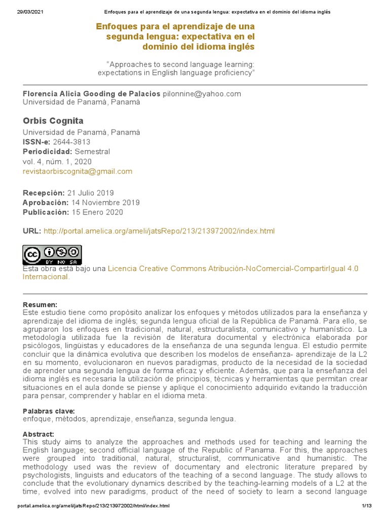 Enfoques para El Aprendizaje de Una Segunda Lengua | PDF | Segundo ...