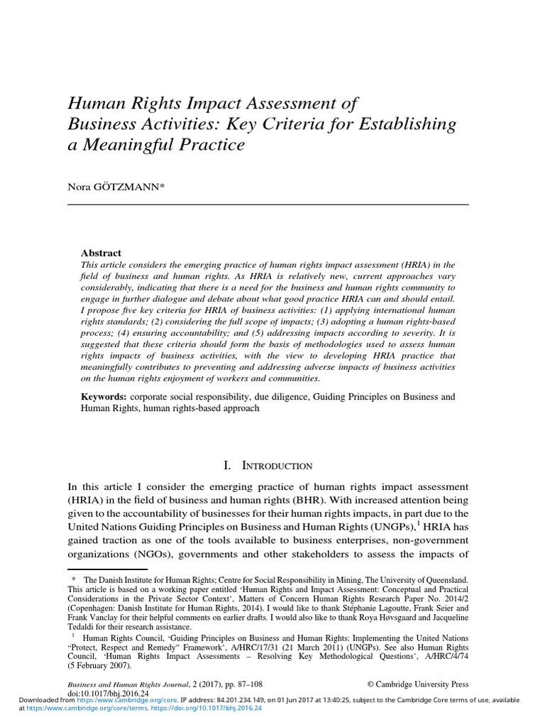 Human Rights Impact Assessment of Business Activities | Download Free ...