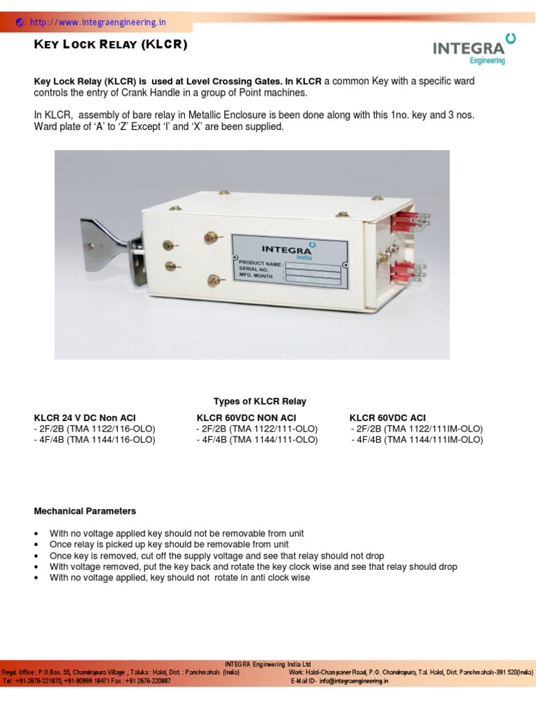 K L R (KLCR) : Key Lock Relay (KLCR) Is Used at Level Crossing Gates ...