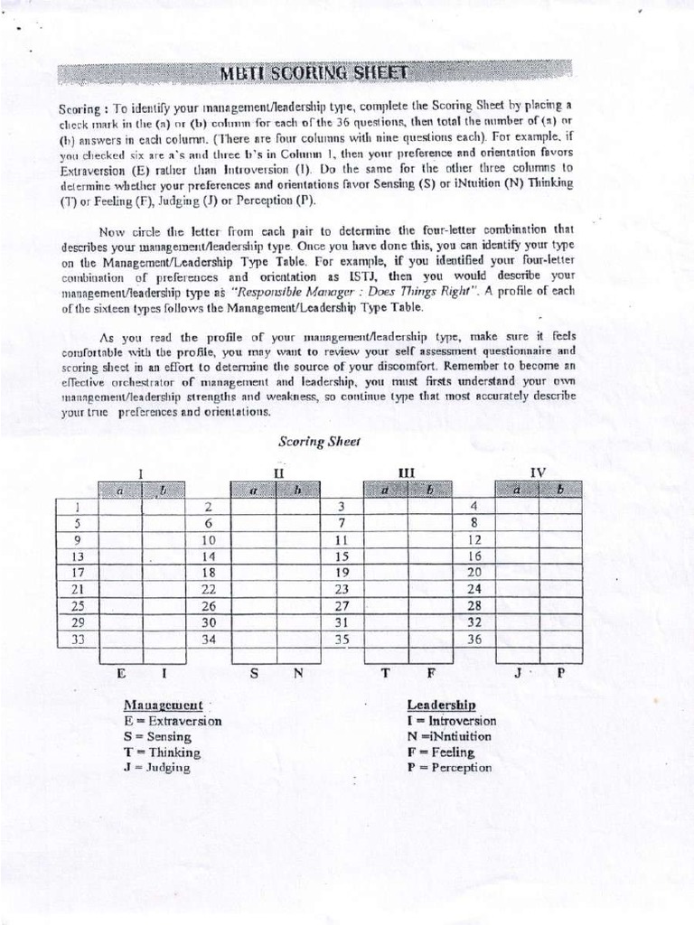 MBTI Scoring Sheet | PDF