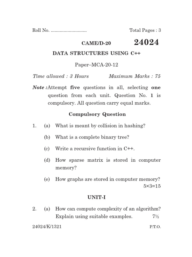 Mca-20-12 Kuk Mca Data Structures Paper | PDF | Theoretical Computer ...