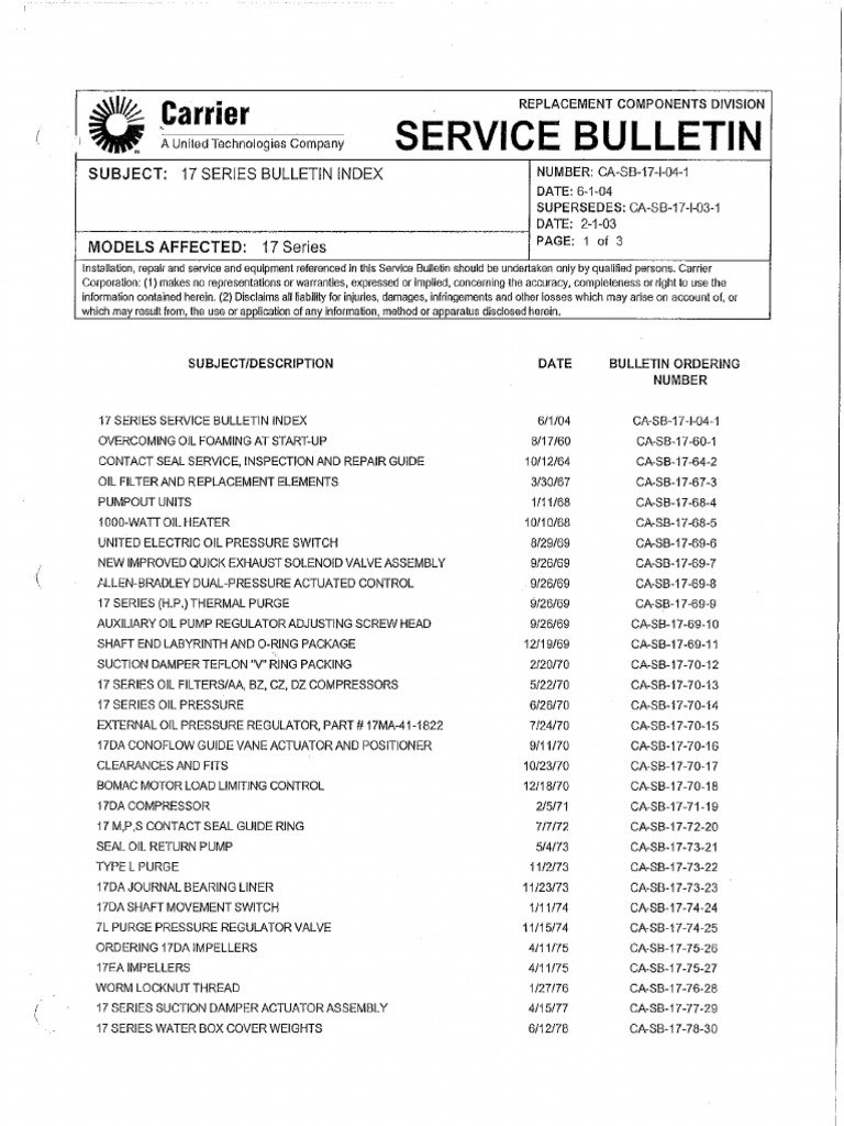 Carrier 17 Known Service Bulliten5 | PDF